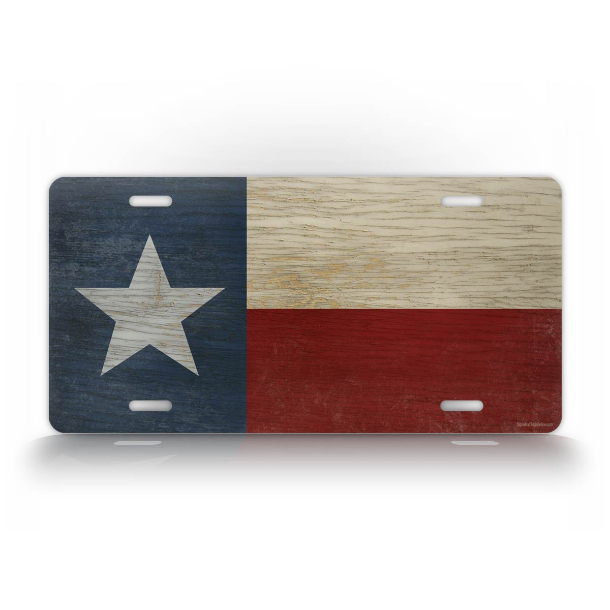 Americana Texas Flag License Plate Wooden Texture – SignsAndTagsOnline